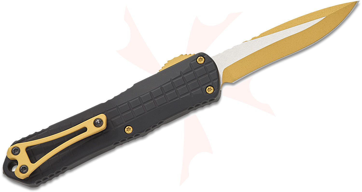 Heretic Knives Manticore E OTF AUTO Knife 3.05" CPM-MagnaCut Two-Tone Gold Recurve Blade, Black ...