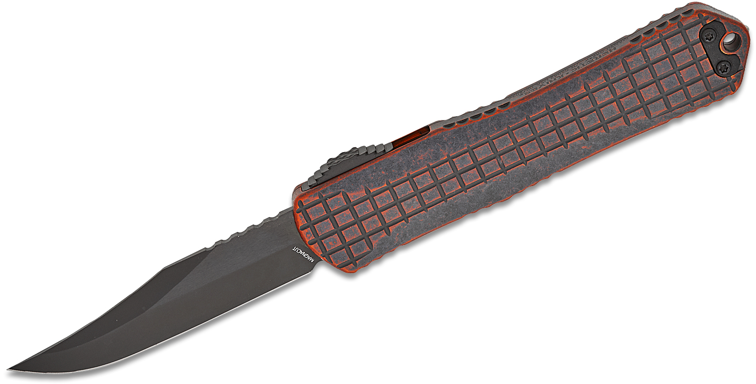 Heretic Knives Manticore X OTF AUTO 3.7" CPM-MagnaCut Black DLC Bowie Blade, Breakthrough Orange ...