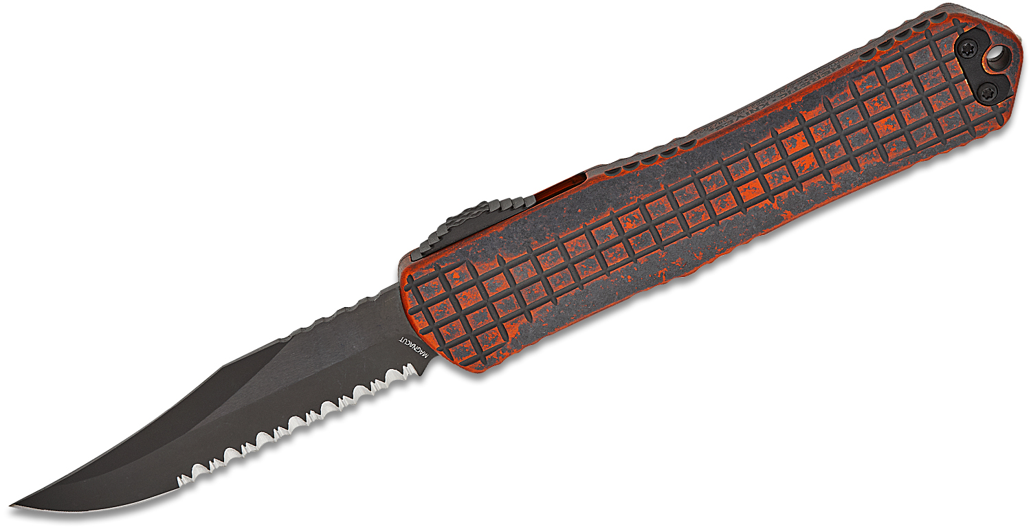 Heretic Knives Manticore X OTF AUTO 3.7" CPM-MagnaCut Black DLC Bowie Serrated Blade ...