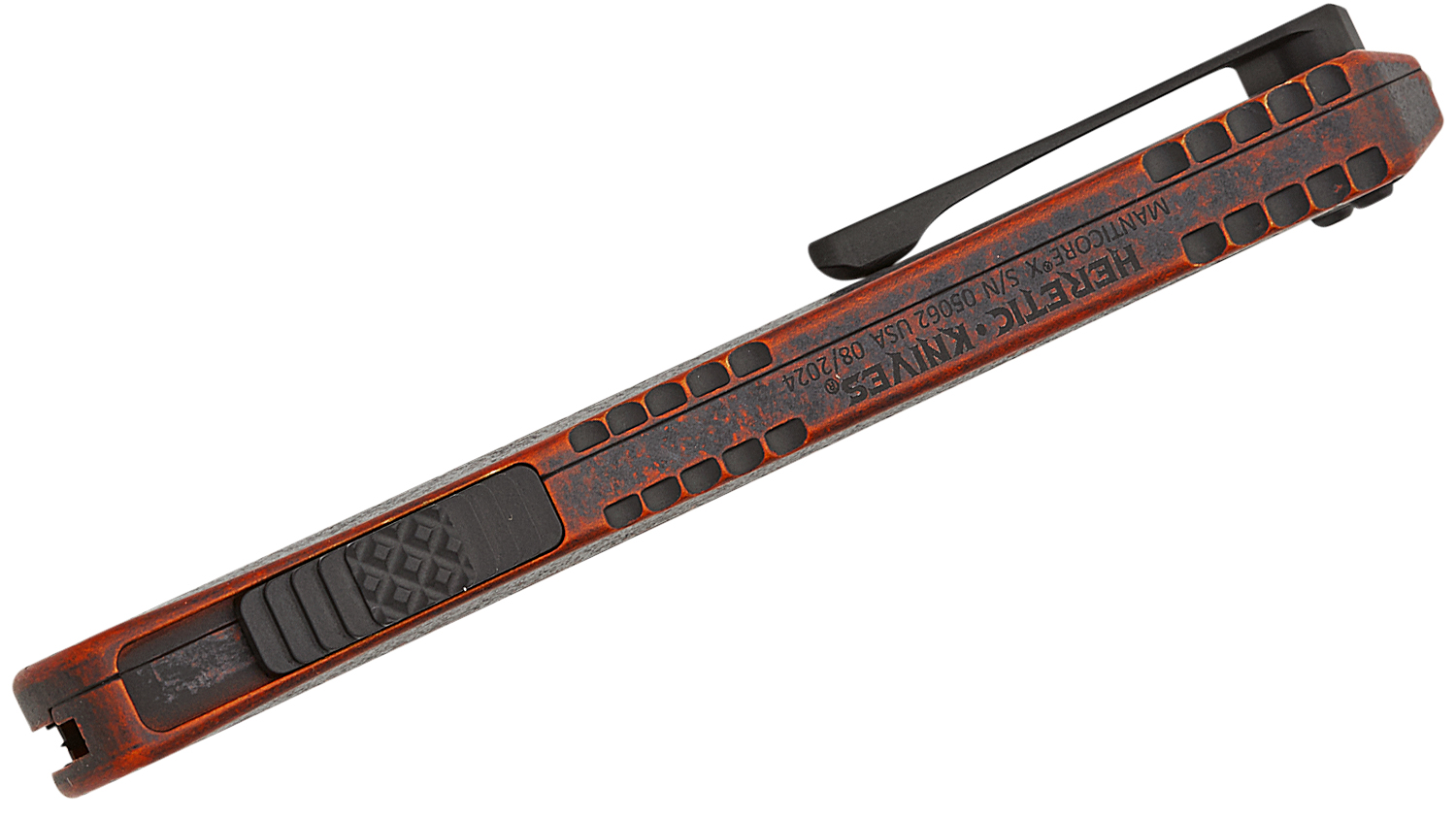 Heretic Knives Manticore X OTF AUTO 3.7" CPM-MagnaCut Black DLC Bowie Serrated Blade ...