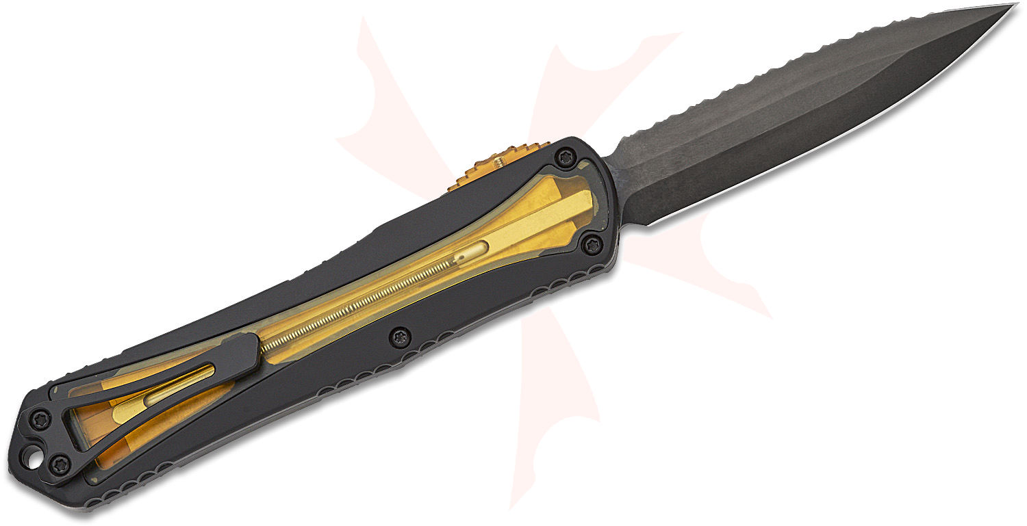 Heretic Knives Manticore X OTF AUTO Knife 3.7" CPM-MagnaCut Black DLC Plain/Serrated Double Edge ...