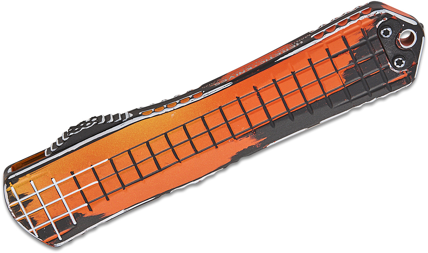 Heretic Knives Manticore X OTF AUTO Knife 3.7" CPM-MagnaCut Orange Cel Shade Double Edge Dagger ...
