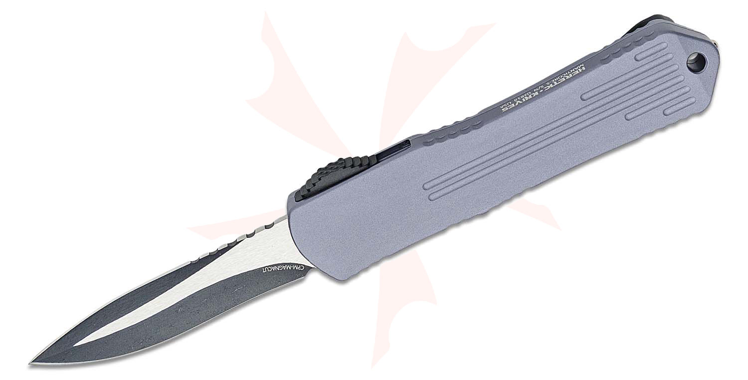 Heretic Knives Manticore S OTF AUTO Knife 2.55" CPM-MagnaCut Black Two-Tone Recurve Blade, Gray ...
