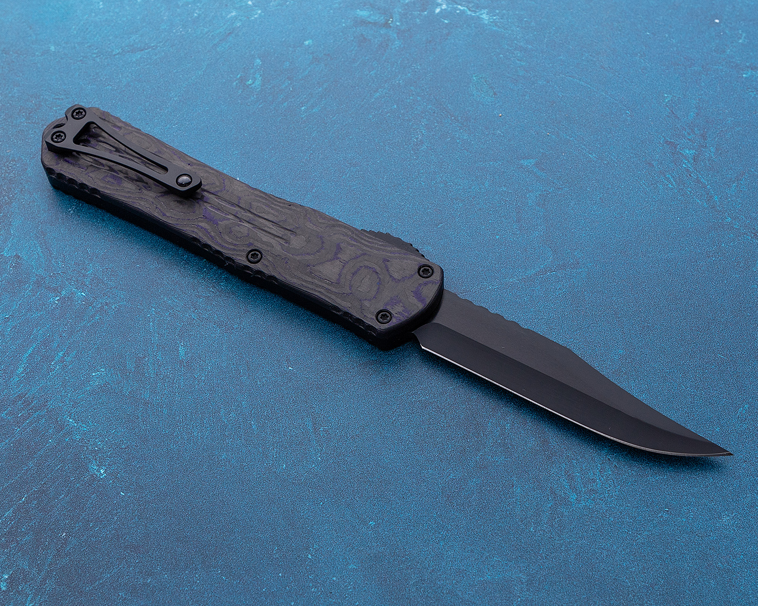 Heretic Knives Manticore X OTF AUTO 3.7" Elmax Black DLC Bowie Blade, Black Aluminum Handle with ...