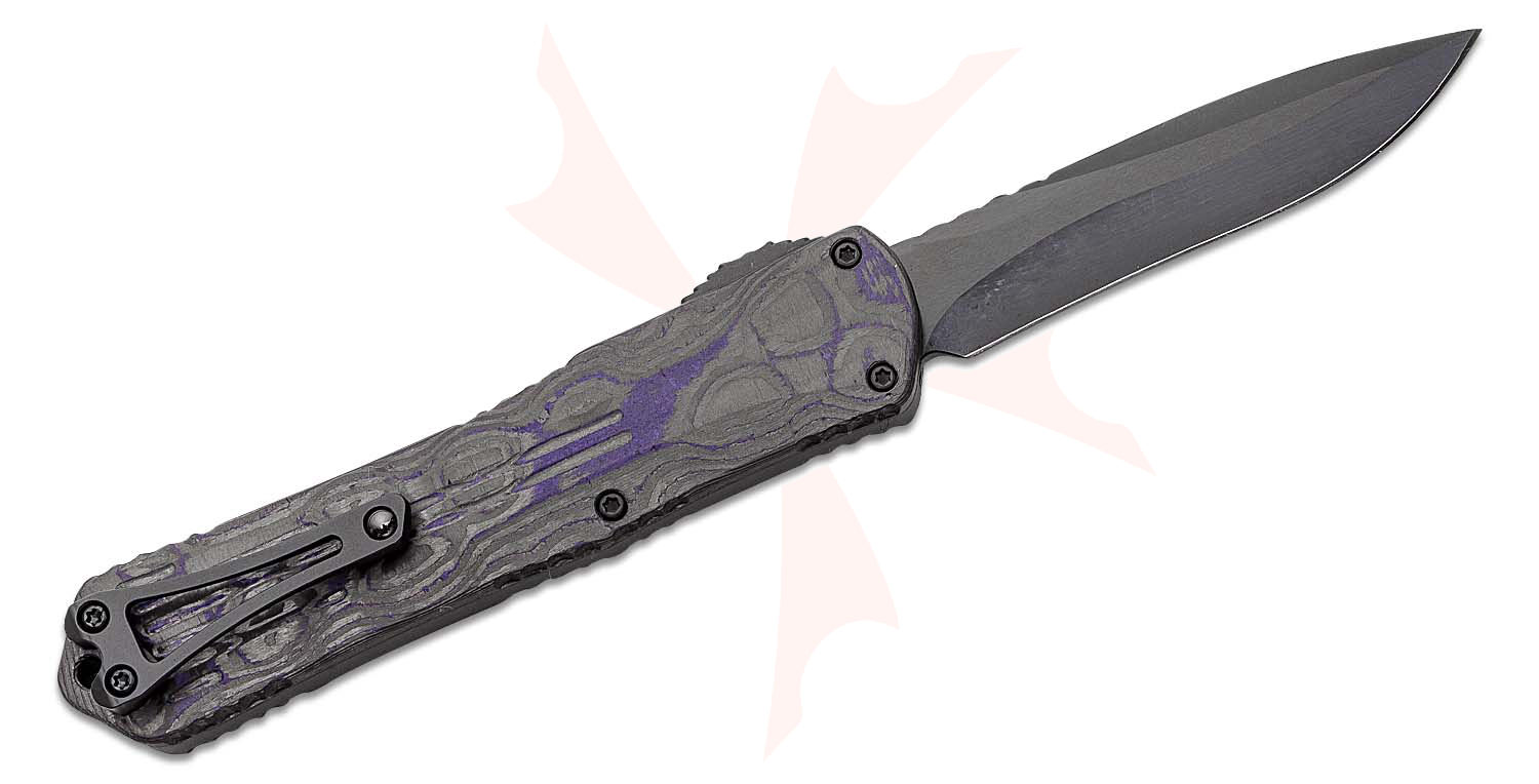 Heretic Knives Manticore X OTF AUTO 3.7" Elmax Black DLC Recurve Blade, Black Aluminum Handle ...