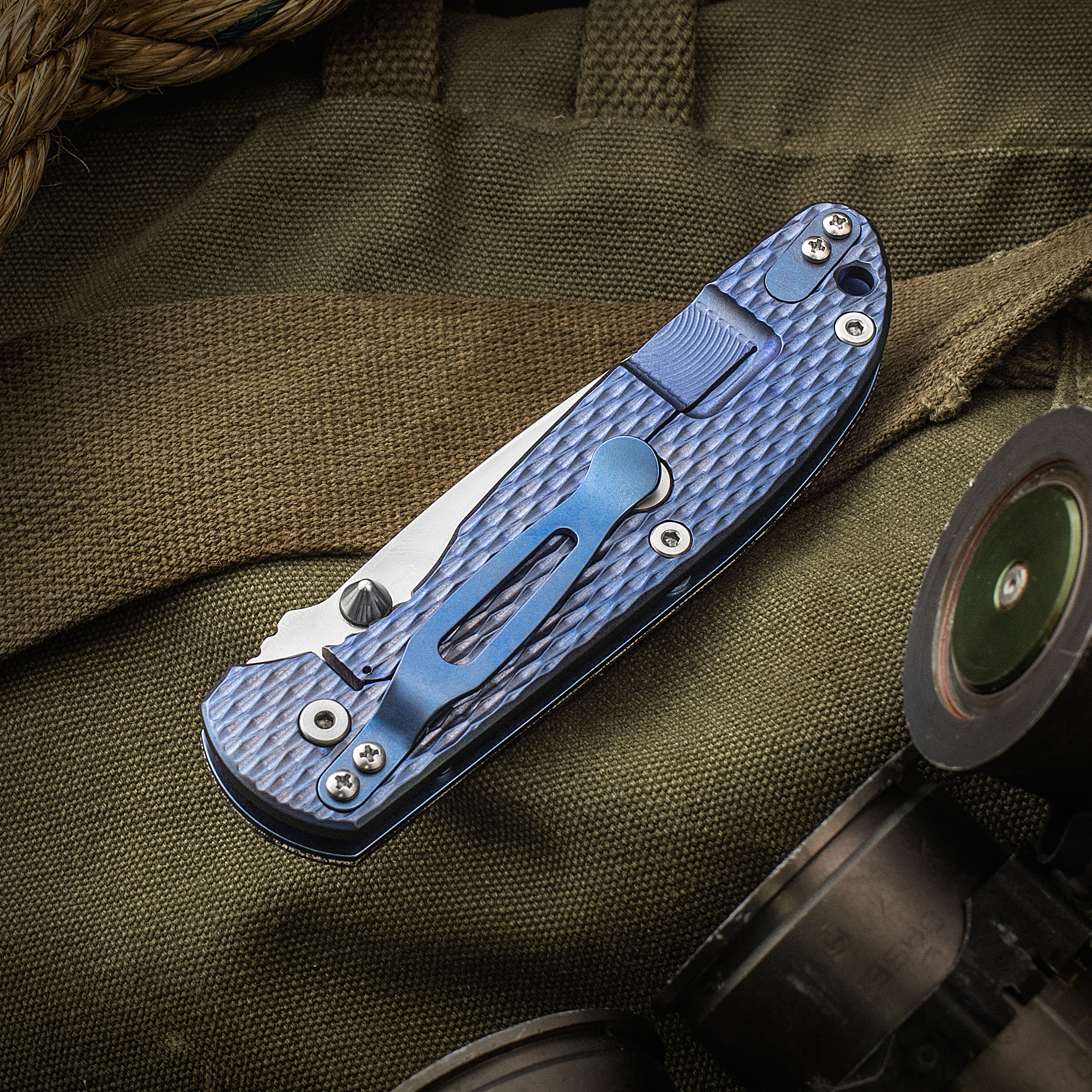 Rick Hinderer Custom Firetac Folding Knife 3.625" Hand Ground Drop Point Blade, Brown Micarta ...