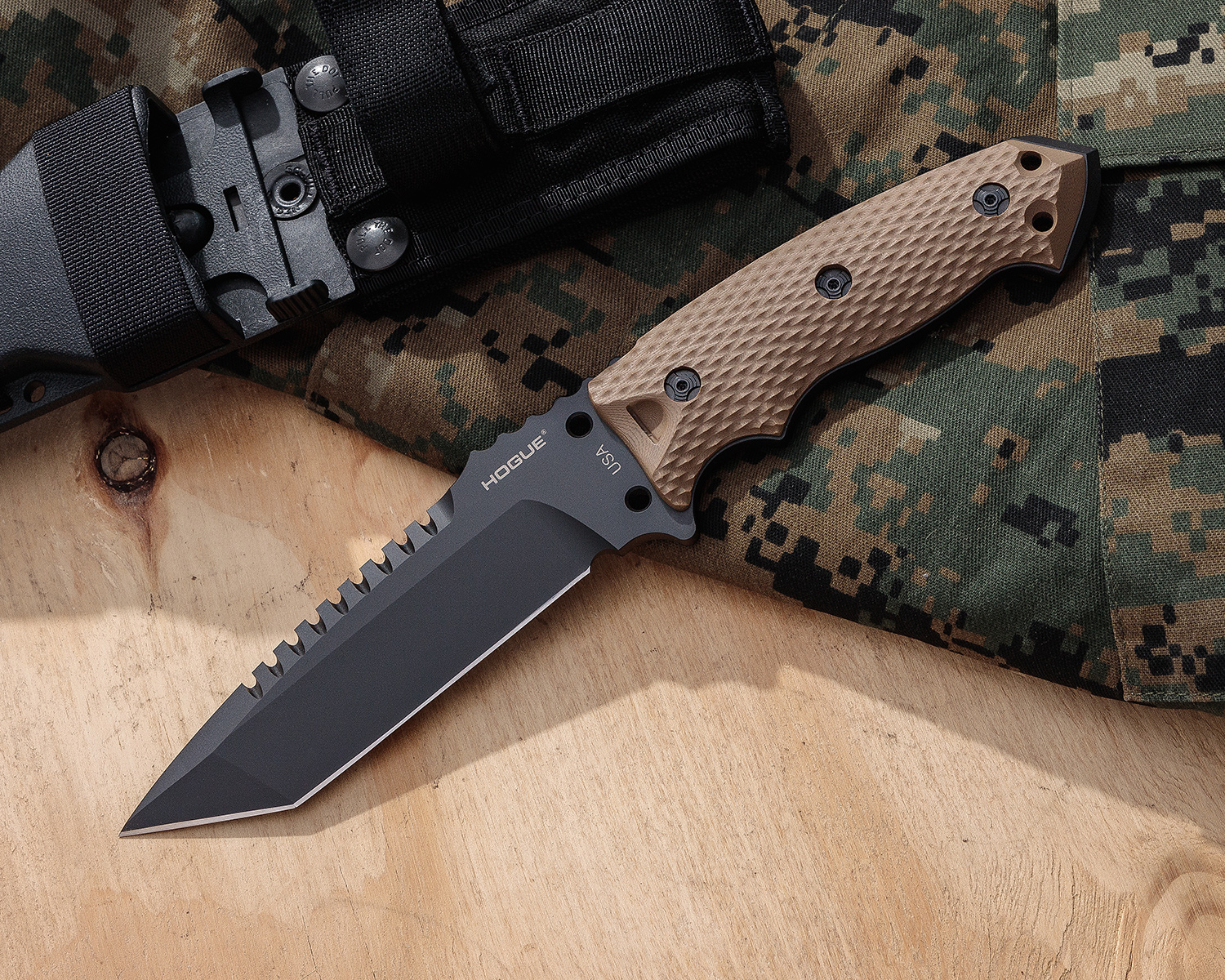 Hogue EX-F01 Combat Knife Fixed 5.5" A2 Carbon Steel Black Tanto Blade ...