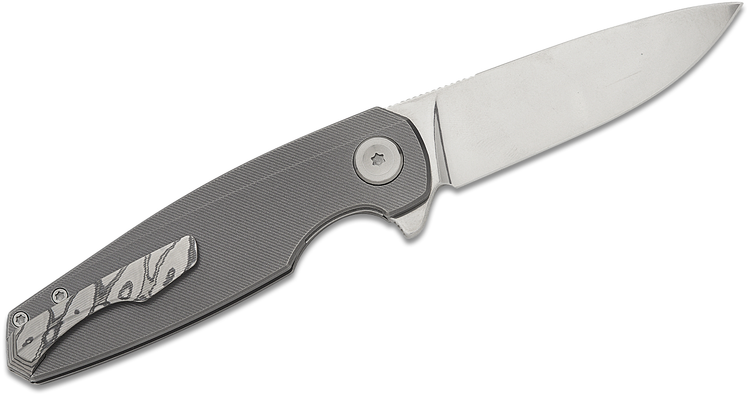Holt Bladeworks Custom Morpheus #1555 Flipper Knife 3.24" M390 Polished Stonewashed Drop Point ...