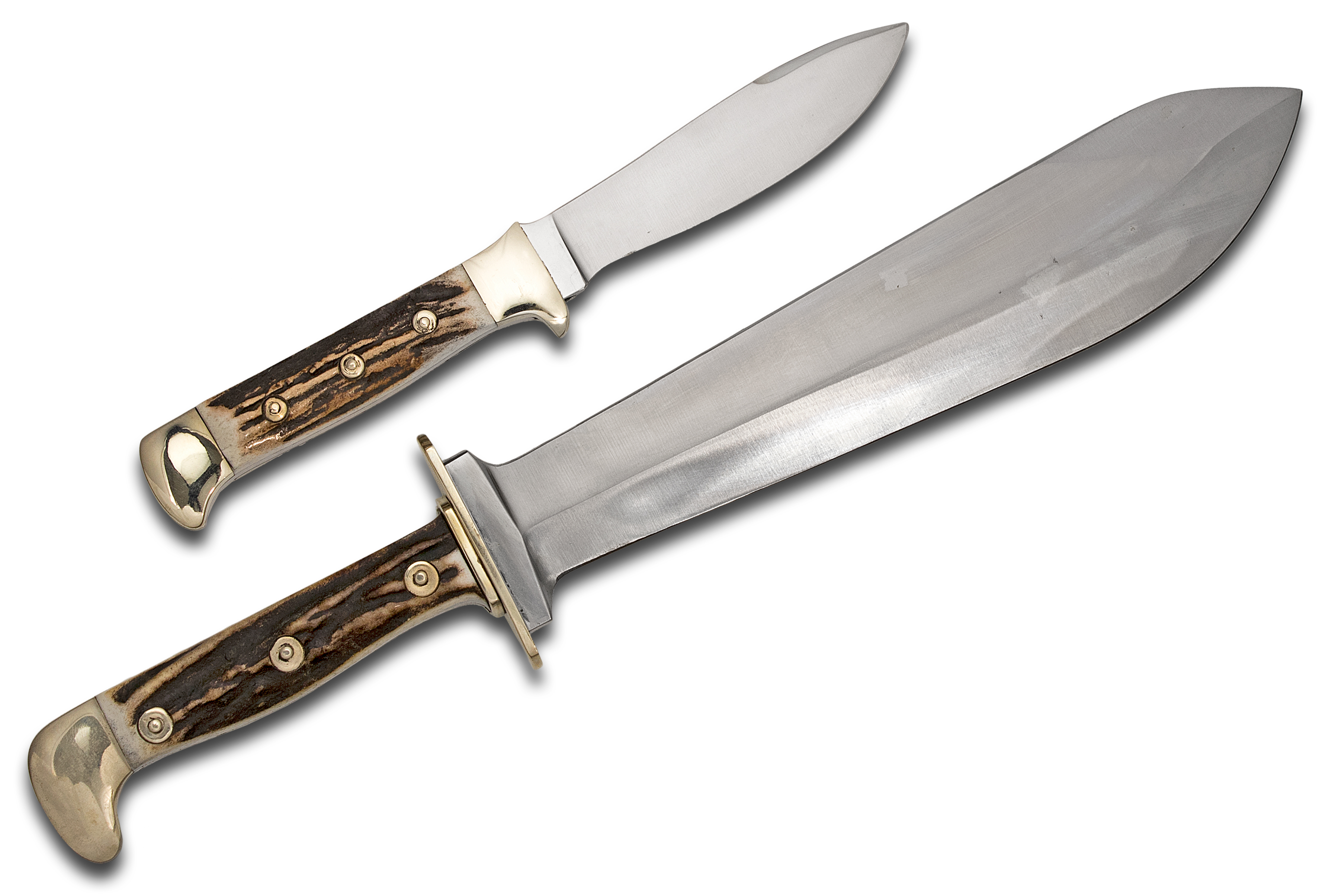 Hubertus Waidblatt and Nicker Fixed Blade Set, Nickel with Stag Handles ...