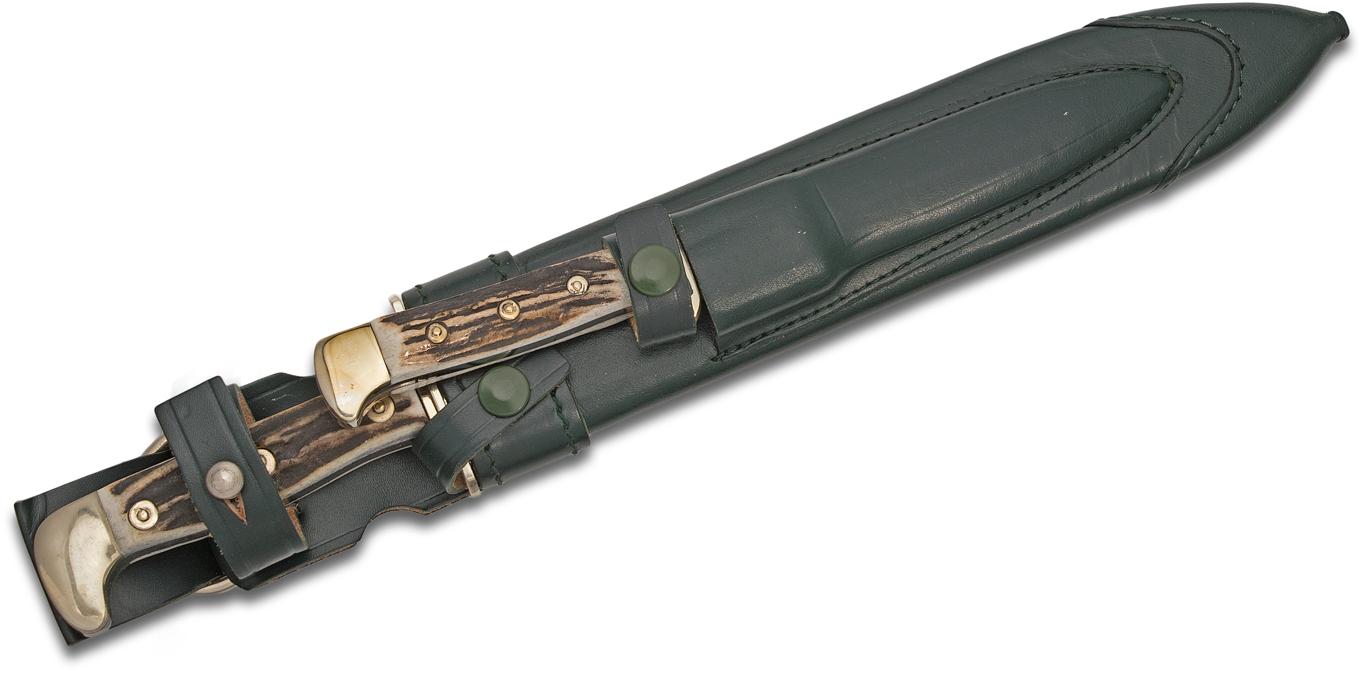 Hubertus Waidblatt and Nicker Fixed Blade Set, Nickel with Stag Handles ...