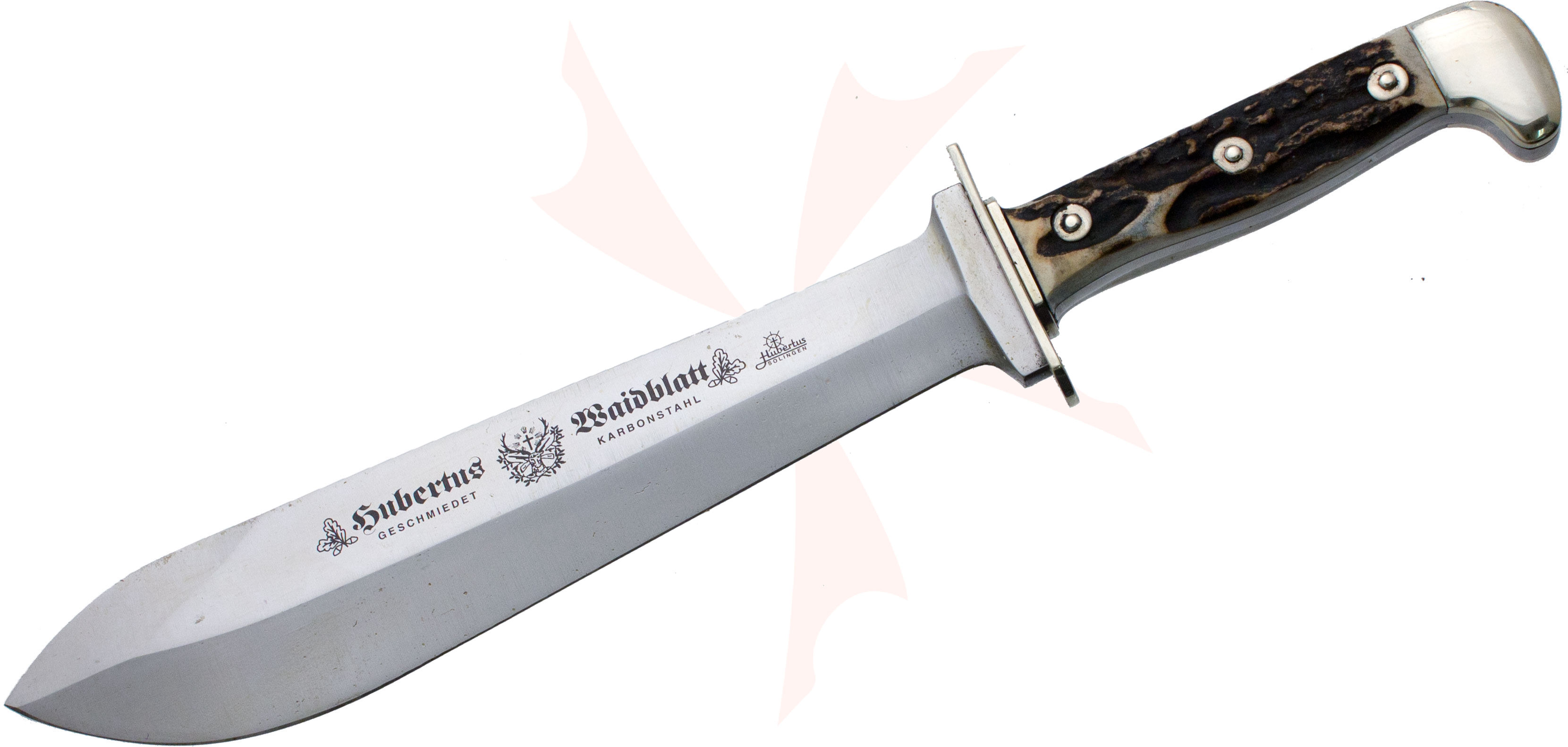 Hubertus Waidblatt Fixed 8.5" Carbon Steel Blade, Stag Handles, Leather ...