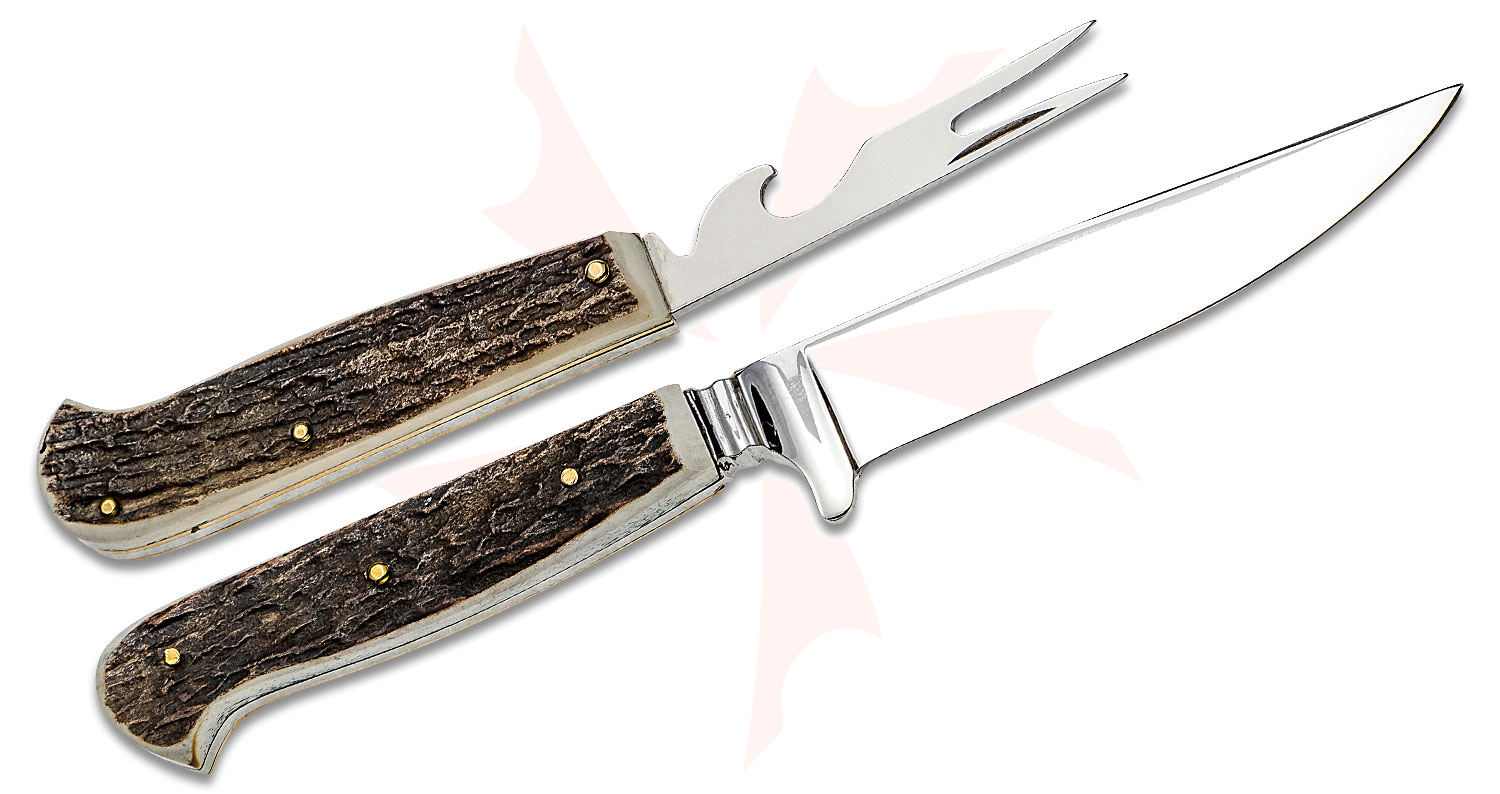 Hubertus Knife and Fork Picnic Set, 4.5" Stainless Blade, Stag Handles ...