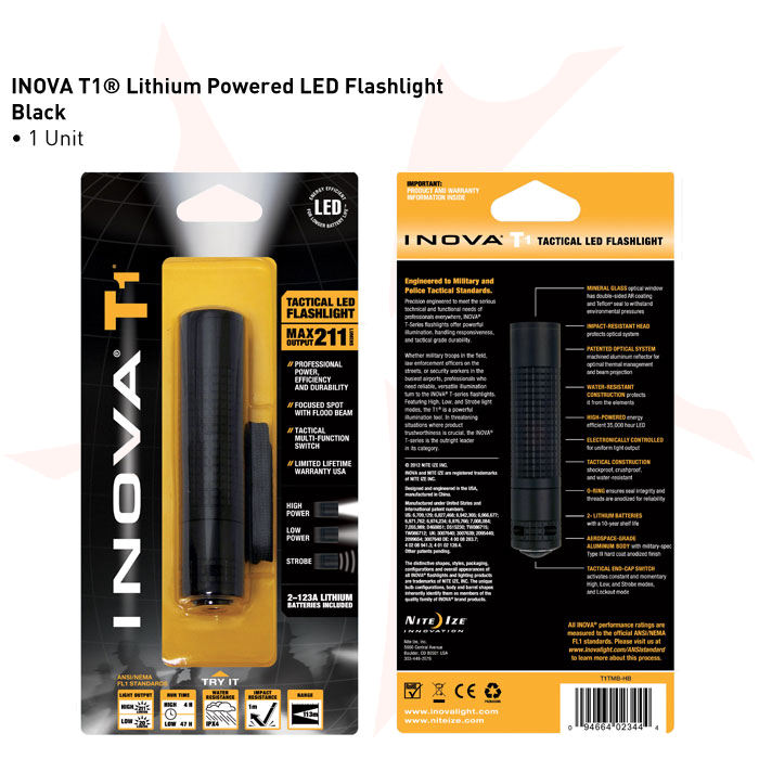 INOVA T1 Lithium Powered LED Tactical Flashlight, 211 Max Lumens ...