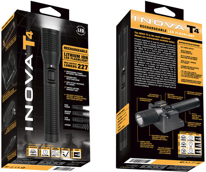 INOVA T4 Rechargeable Lithium Ion LED Flashlight, 227 Max Lumens ...