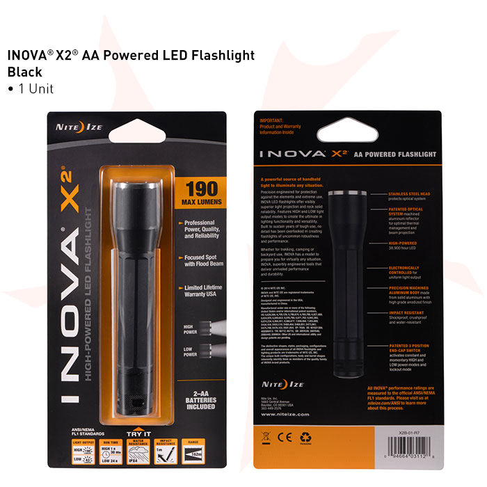 INOVA X2 AA Powered LED Flashlight 190 Max Lumens, Black Color Body ...