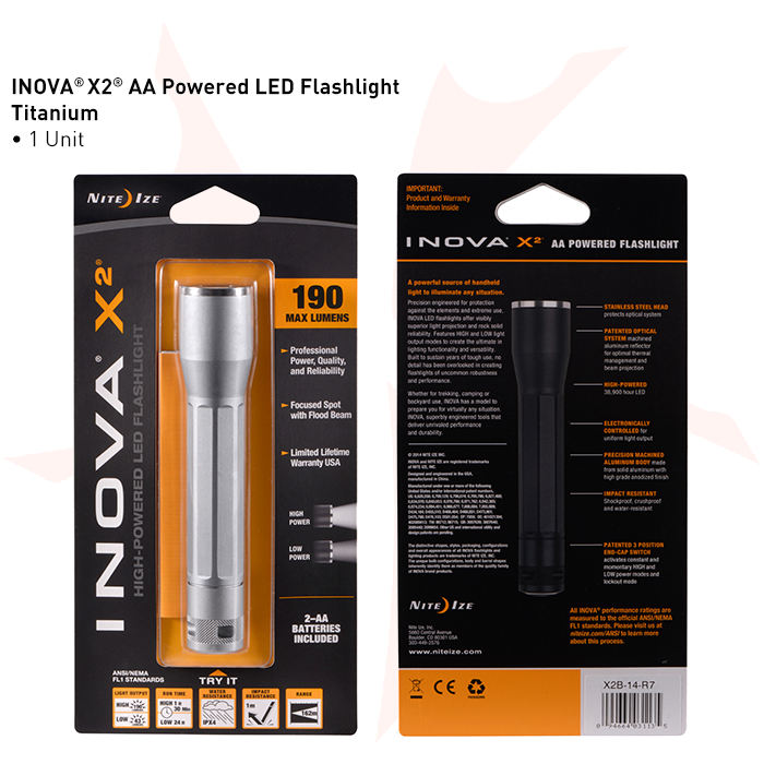 INOVA X2 AA Powered LED Flashlight 190 Max Lumens, Titanium Color Body ...