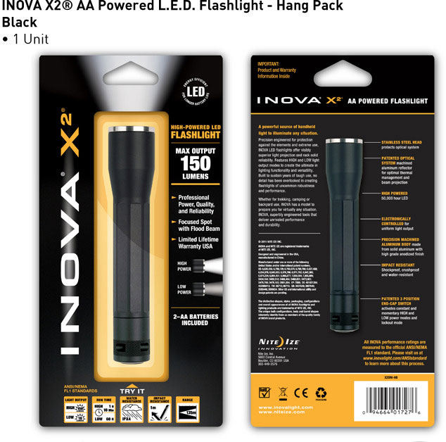 INOVA X2 AA Powered LED Flashlight 150 Max Lumens, Black Color Body ...