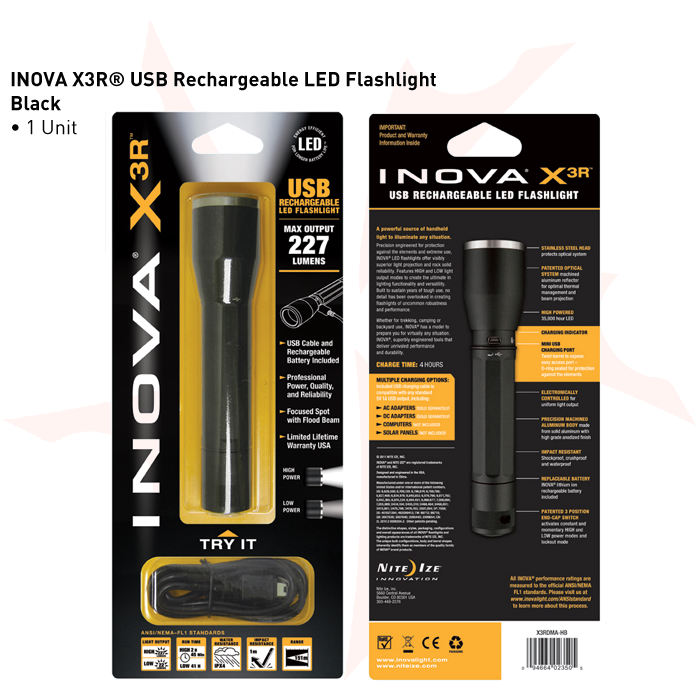 INOVA X3R USB Rechargeable LED Flashlight, 227 Max Lumens - KnifeCenter ...