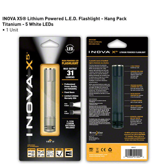 INOVA X5 Lithium Powered Dual Output LED Flashlight, 31 Max Lumens ...