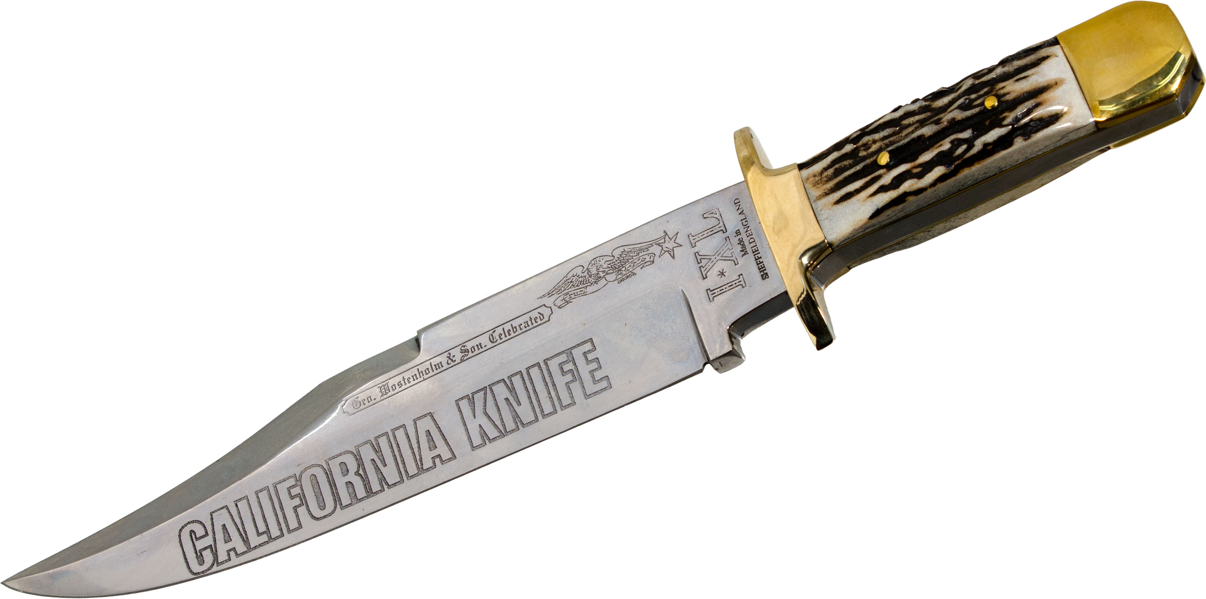 IXL Wostenholm Classic California Bowie 10" Etched Blade, Stag Handles ...