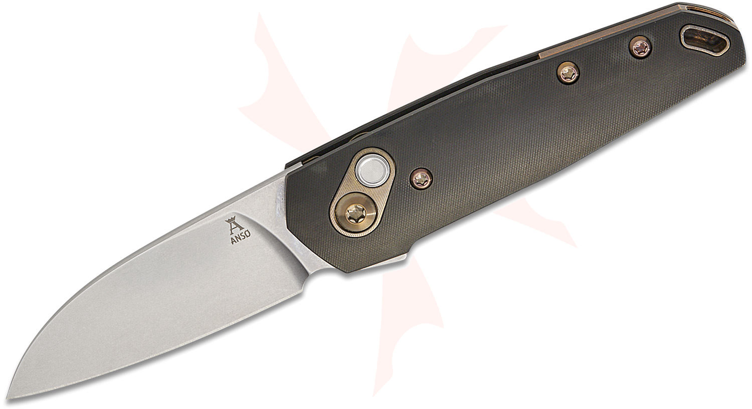 Anso of Denmark AROS Button Lock Flipper Knife 2.5" RWL-34 Stonewashed ...