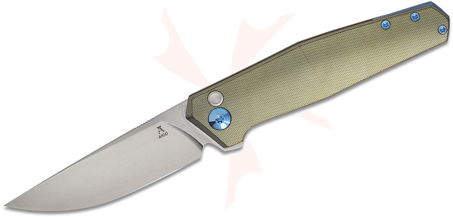 Anso of Denmark TOKO Button Lock Flipper Knife 3.375" RWL-34 Stonewashed Drop Point Blade, 3D ...