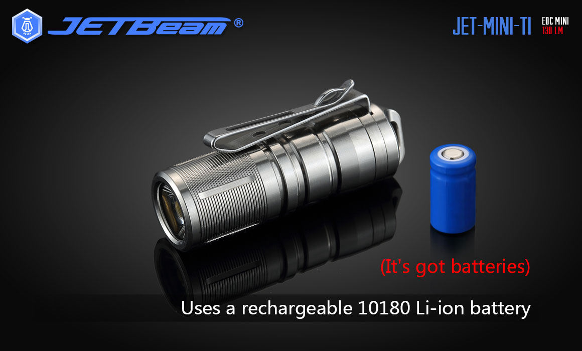 JETBeam MINI-Ti Rechargeable Titanium LED Flashlight 1x10180, 130 Max ...