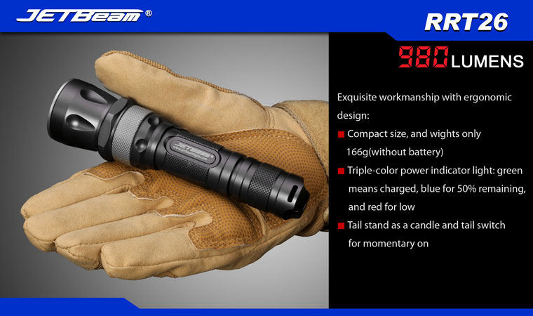 JETBeam RRT26 Aluminum LED Flashlight 2xCR123, 980 Max Lumens ...