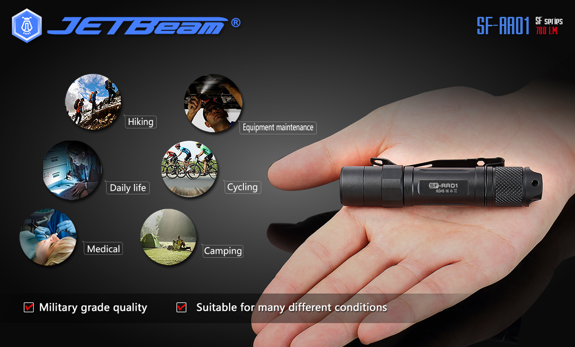 JETBeam SF-AA01 EDC LED Flashlight, 700 Max Lumens - KnifeCenter ...