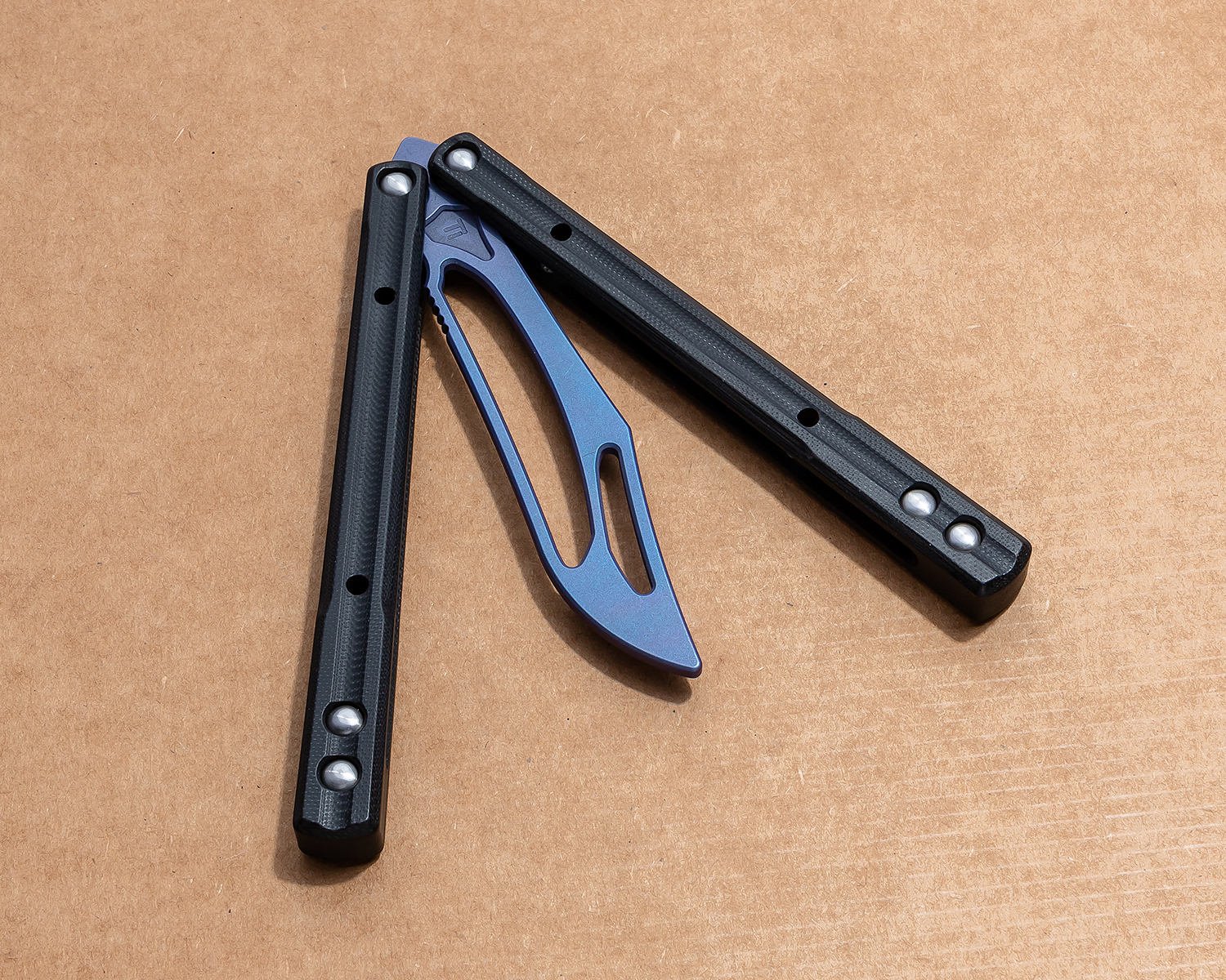 JK Designs Custom Orca Trainer Butterfly Knife 4.375" Blue Titanium ...