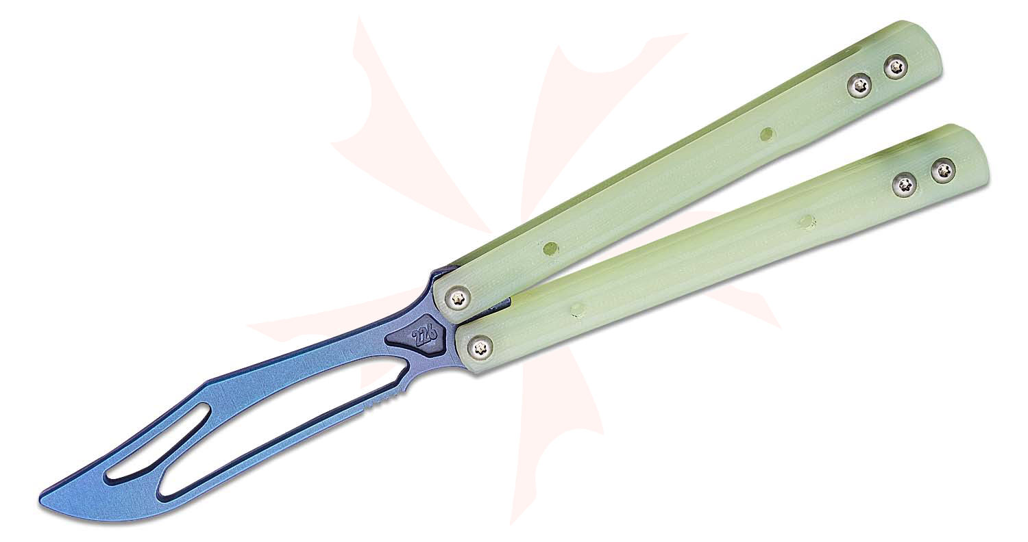 JK Designs Custom Orca Trainer Butterfly Knife 4.375" Blue Titanium ...