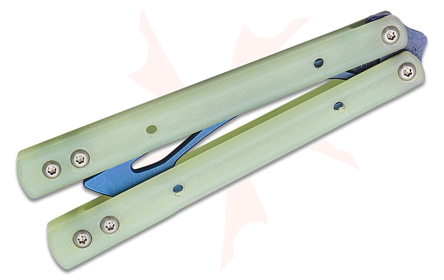 JK Designs Custom Orca Trainer Butterfly Knife 4.375" Blue Titanium ...