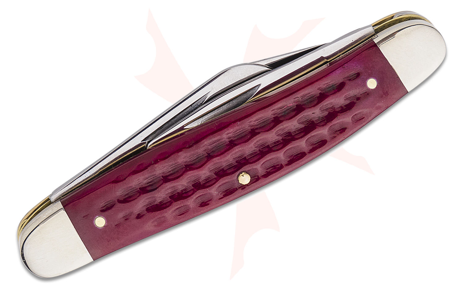 John Primble Belknap Stockman Slipjoint, 3 Carbon Steel Blades, 3.875" Closed, Red Jigged Bone ...