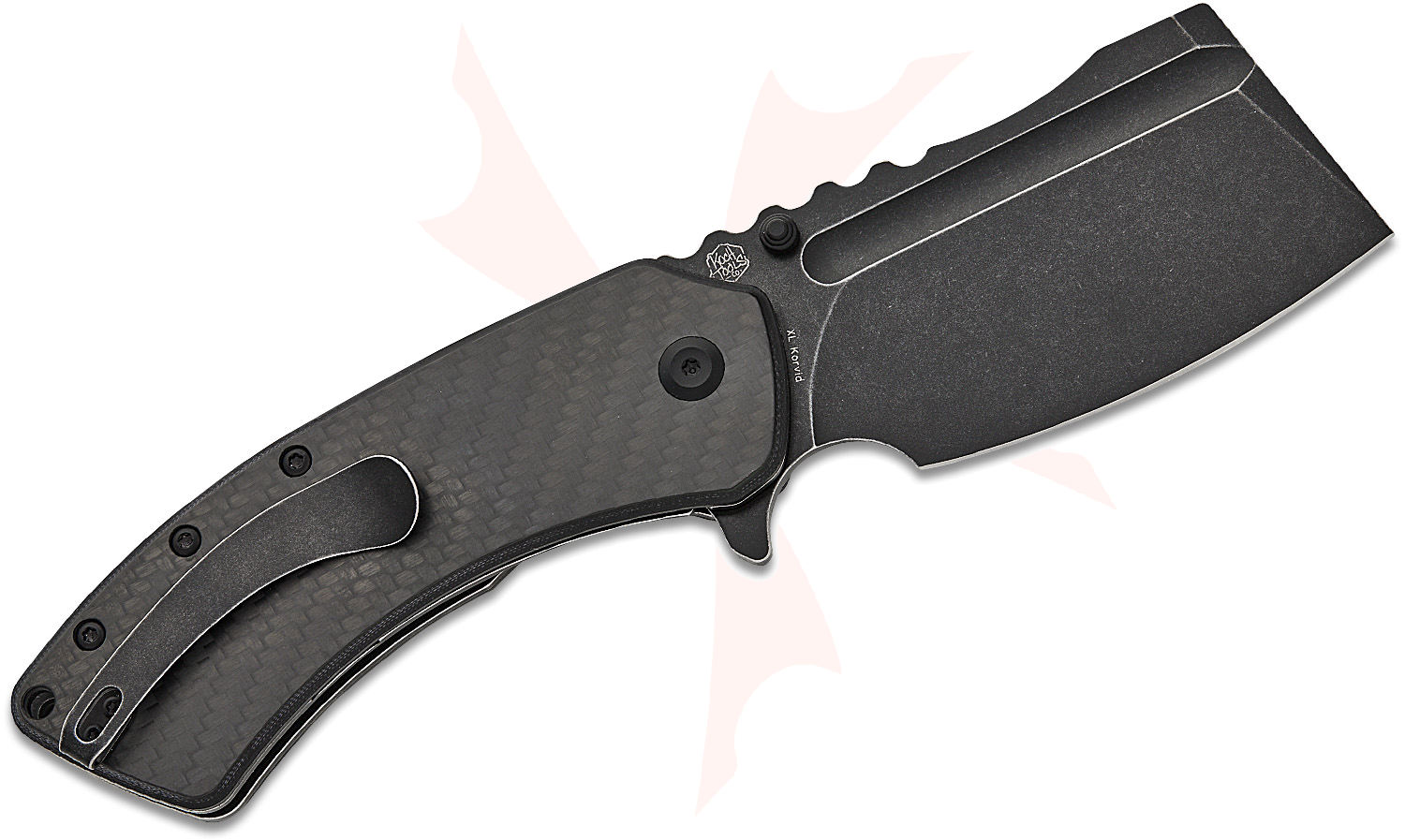 Kansept Knives XL Korvid Liner Lock Flipper Knife 3.55" CPM-S35VN Black Stonewashed Cleaver ...