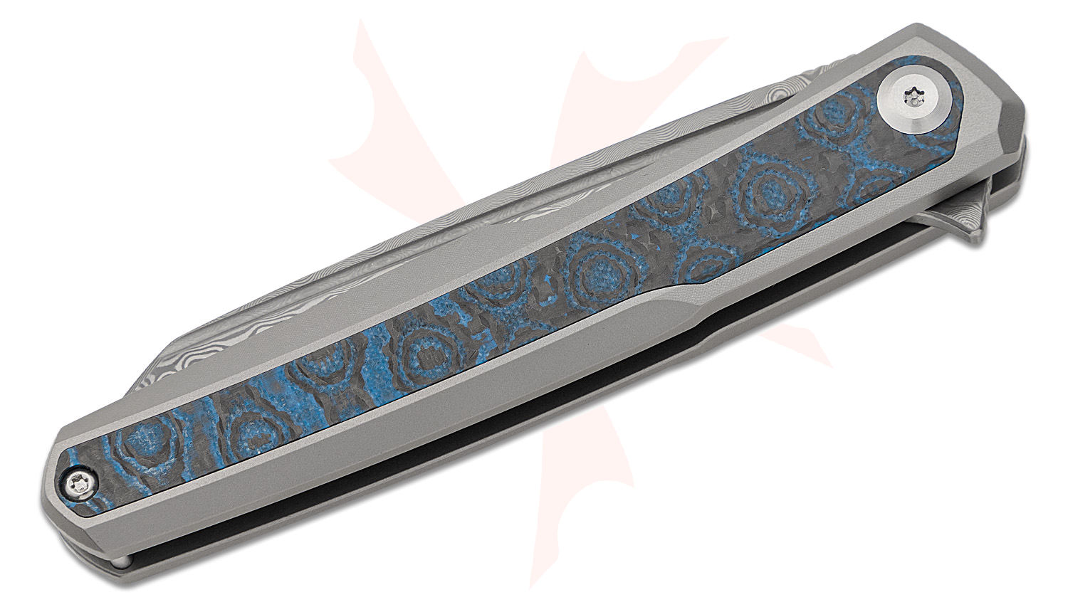 Kansept Knives Ostap Hel Arcus Flipper Knife 3.43" Damascus Wharncliffe Blade, Blasted Titanium ...