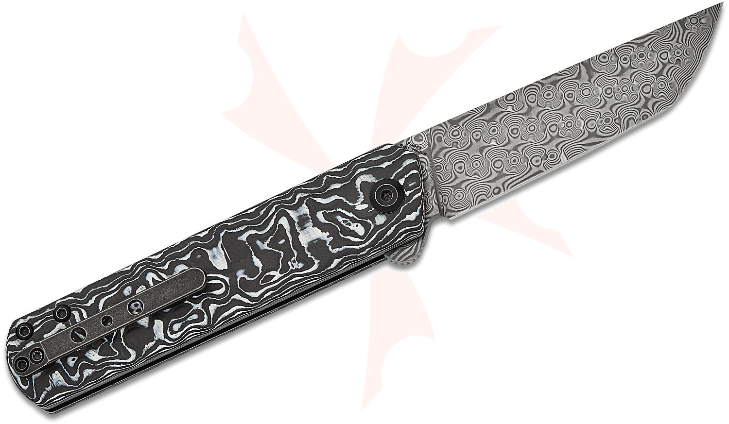 Kansept Knives Foosa Slipjoint Flipper Knife 3.06" Damascus Tanto Blade ...