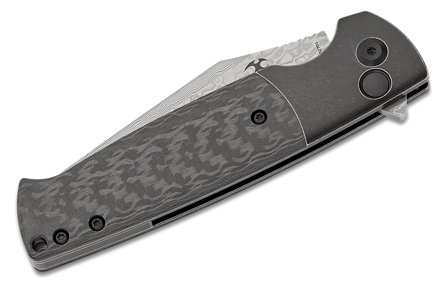 Kansept Knives Shikari SBL Button Lock Flipper Knife 3.56" Damascus ...