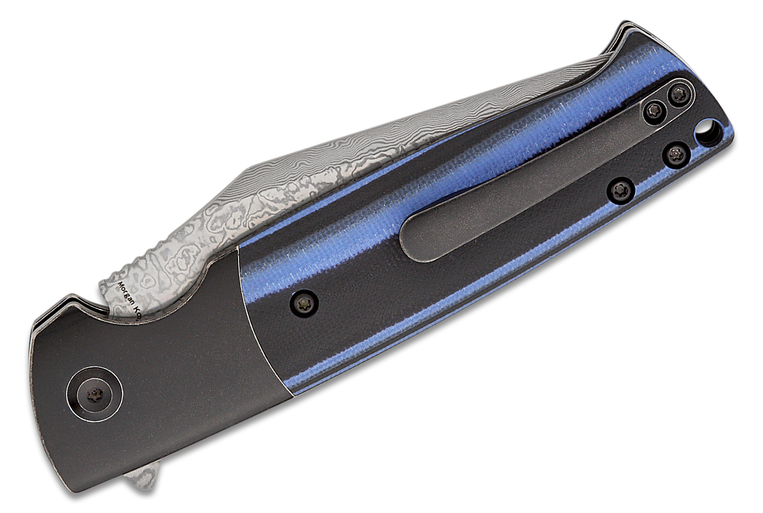 Kansept Knives Shikari SBL Button Lock Flipper Knife 3.56" Damascus ...