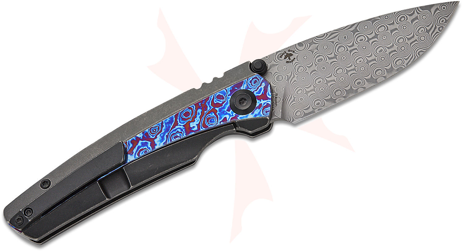 Kansept Knives Raven Frame Lock Folding Knife 3.13" Damascus Drop Point ...