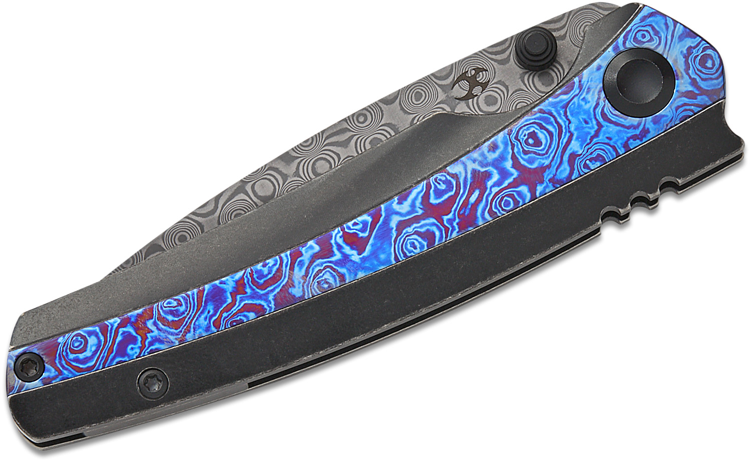 Kansept Knives Raven Frame Lock Folding Knife 3.13" Damascus Drop Point ...