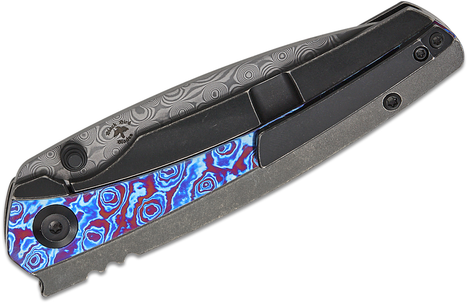 Kansept Knives Raven Frame Lock Folding Knife 3.13" Damascus Drop Point ...