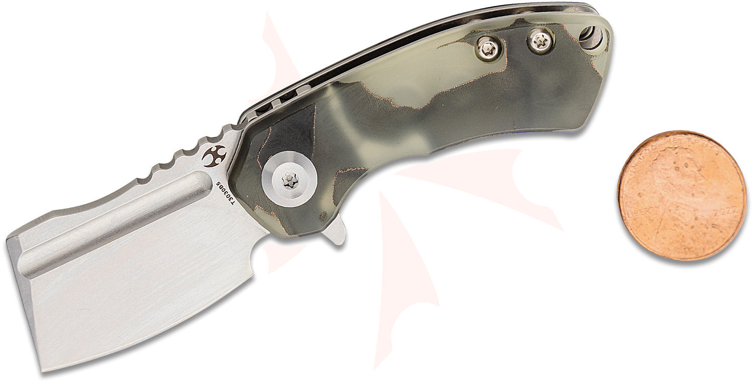 Kansept Knives Mini Korvid Flipper Knife 1.45" 154CM Stonewashed Cleaver Blade, Luminous Resin ...
