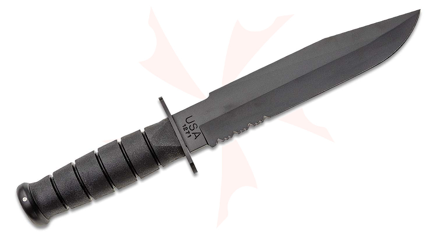 KA-BAR 1271 Fighter Knife 8" Combo Blade, Kraton G Handle, Leather ...