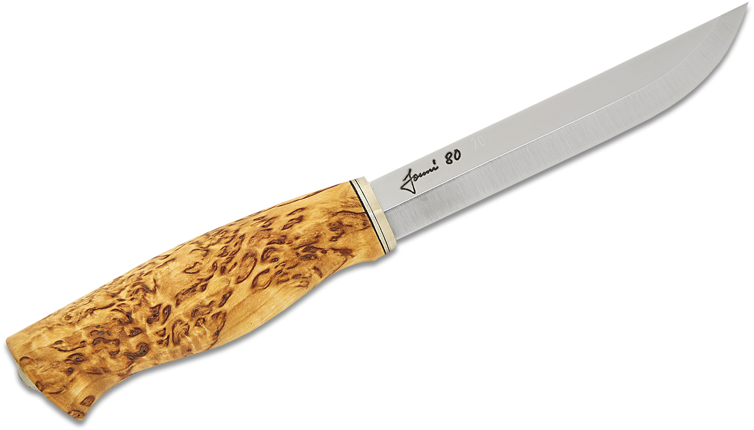 Kellam Knives Jouni 80 Fixed 4.88" Polished Blade, Curly Birch Handle w ...