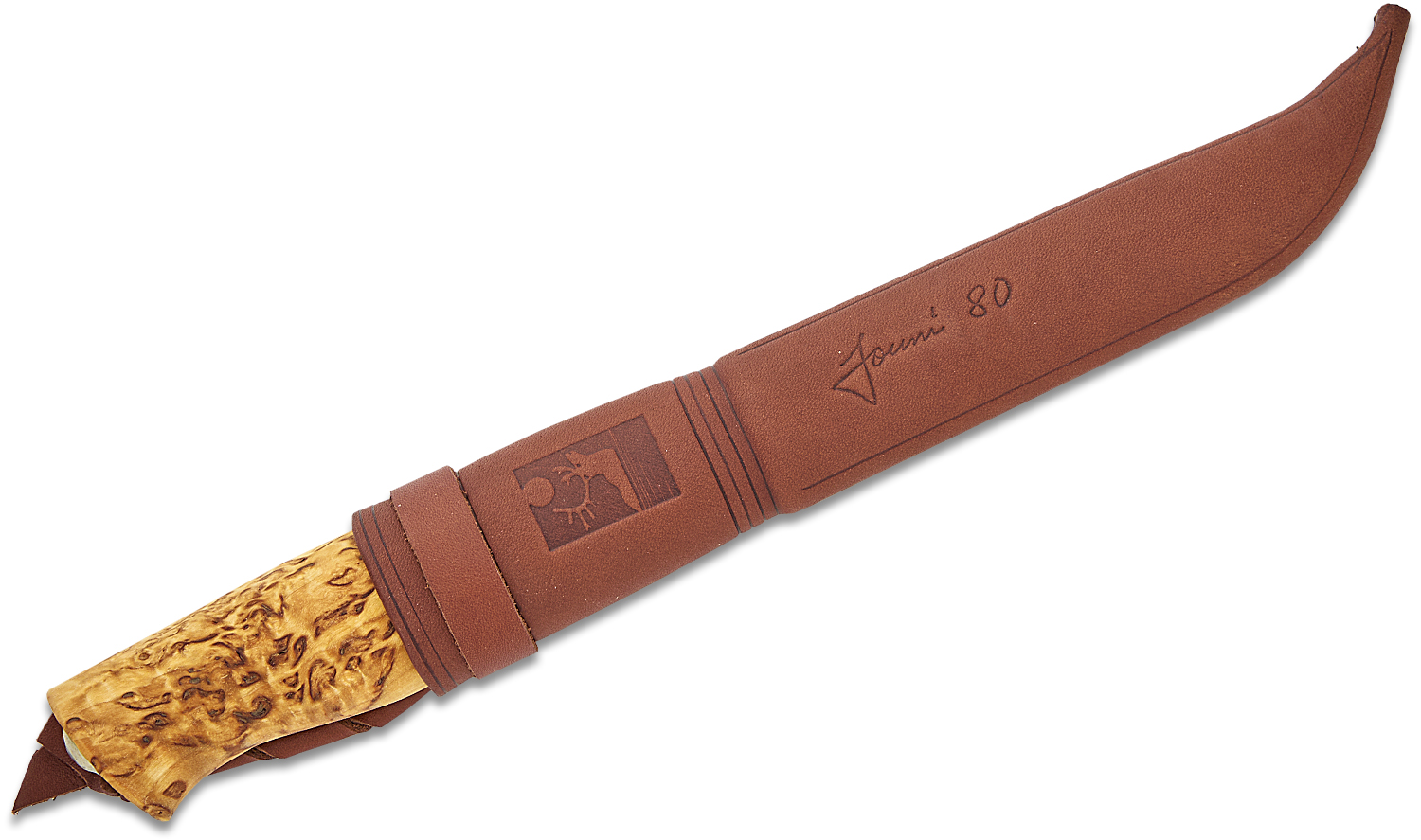 Kellam Knives Jouni 80 Fixed 4.88" Polished Blade, Curly Birch Handle w ...