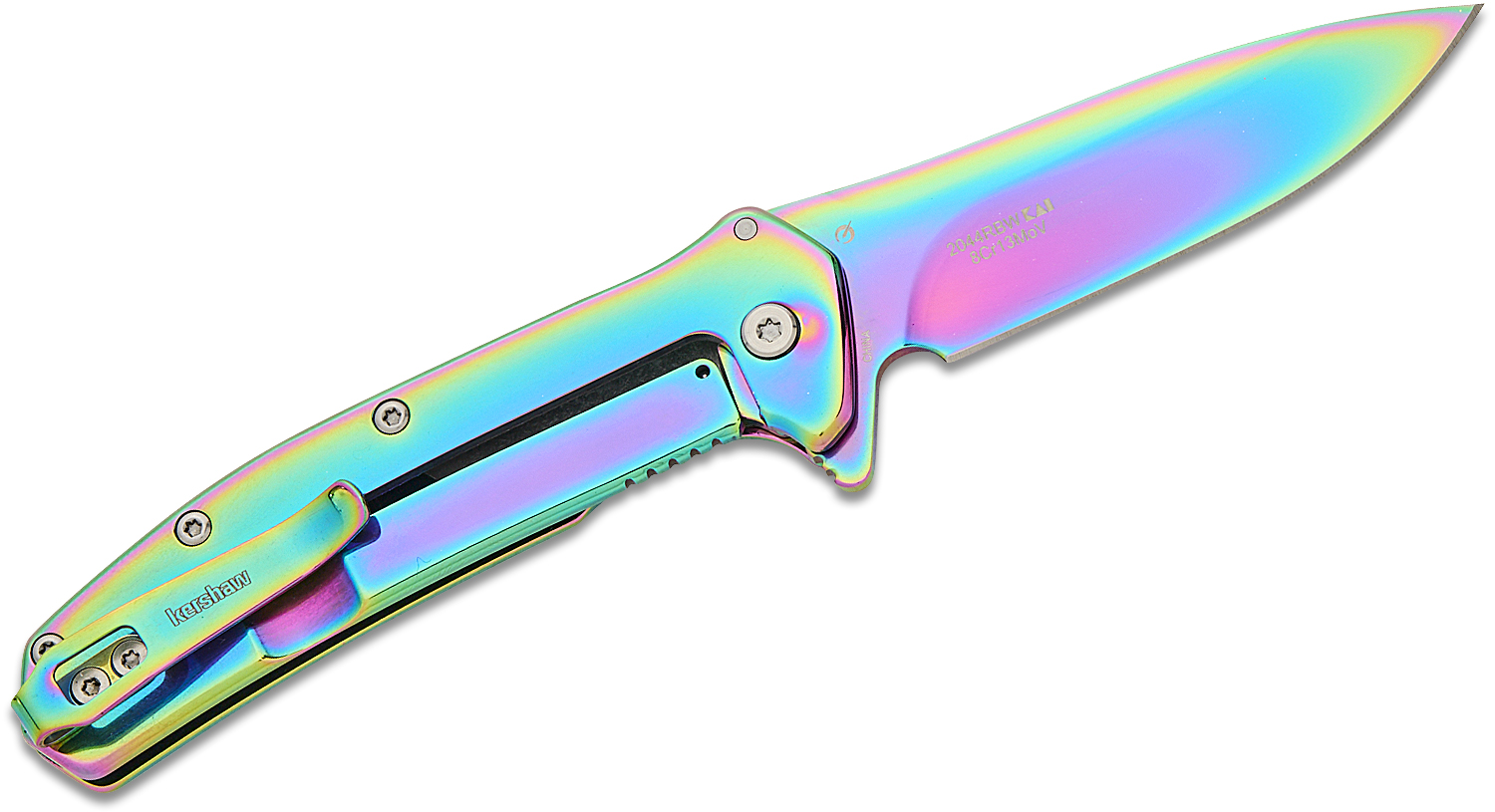 Kershaw 2044RBW Outcome Assisted Flipper Knife 2.8" Rainbow PVD Drop ...