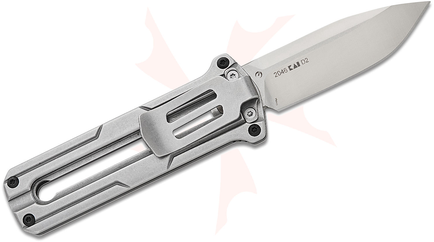 Kershaw 2046 Cybernet Manual OTF Knife 2.4" Two-Tone Drop Point Blade, Stonewashed Stainless ...