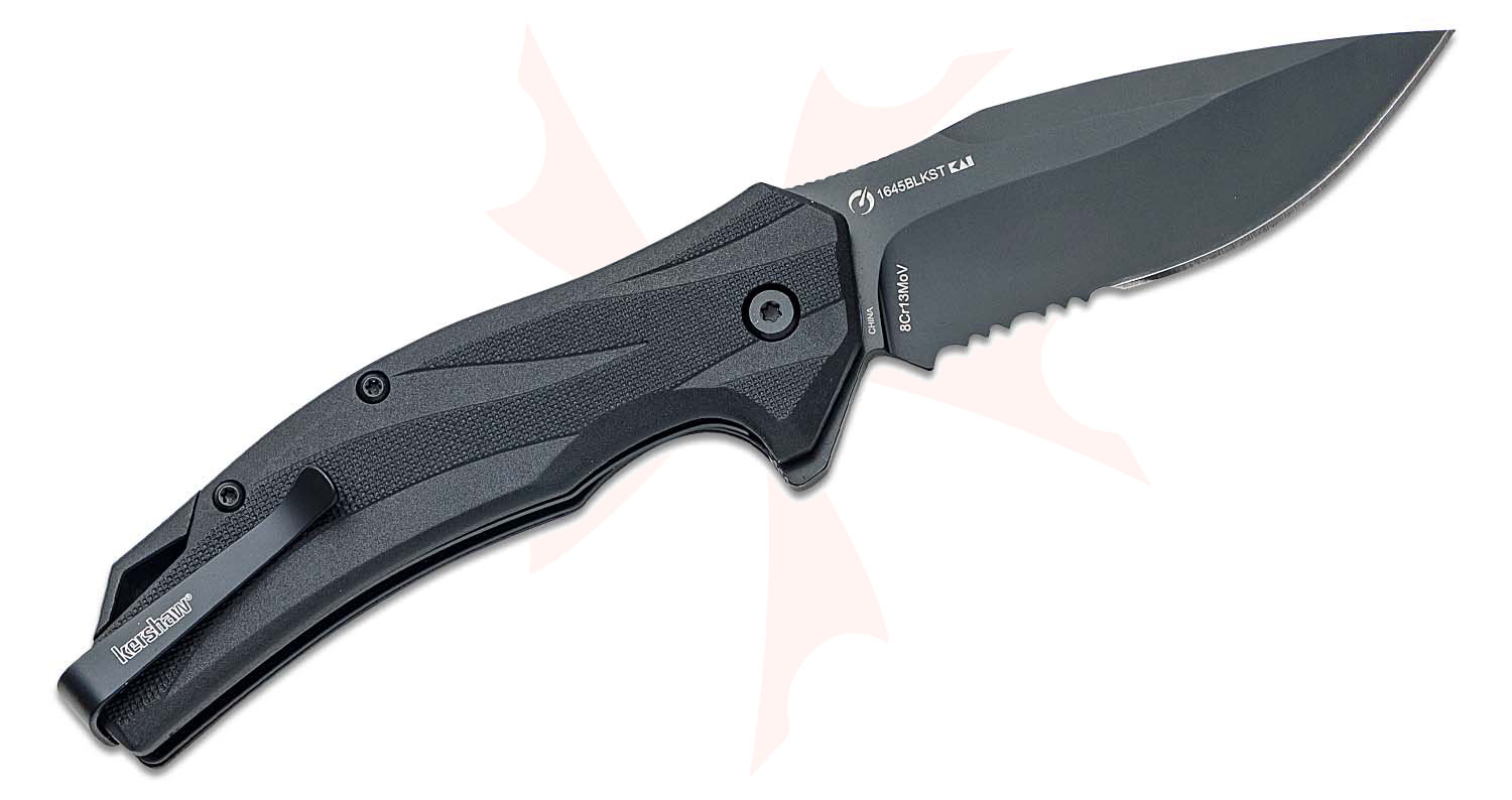 Kershaw 1645BLKST Lateral Assisted Flipper Knife 3.1" Black Drop Point ...