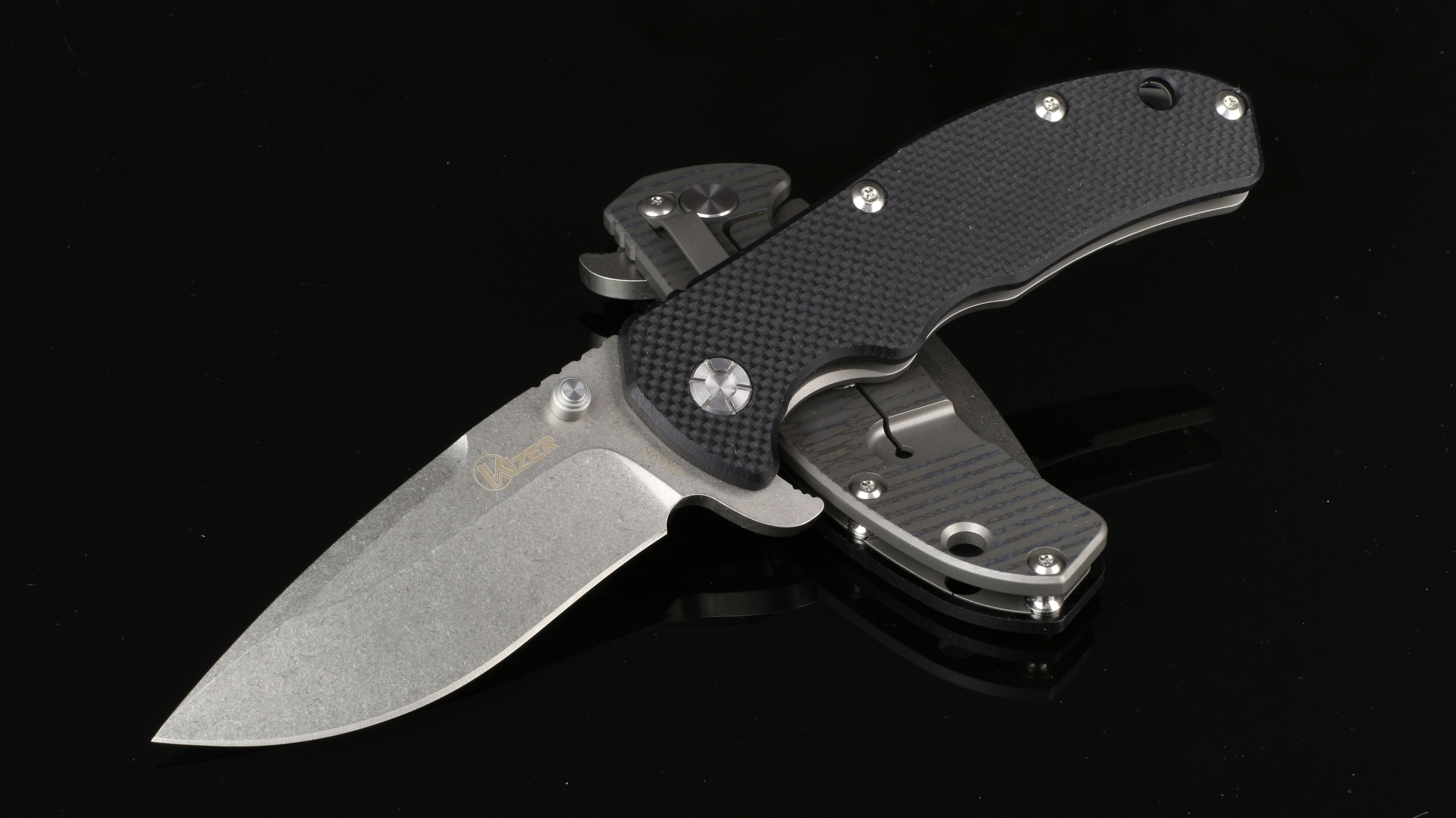 Kizer Cutlery Ki401A1 V3 Flipper 3.58" S35VN Stonewashed Blade, Black ...