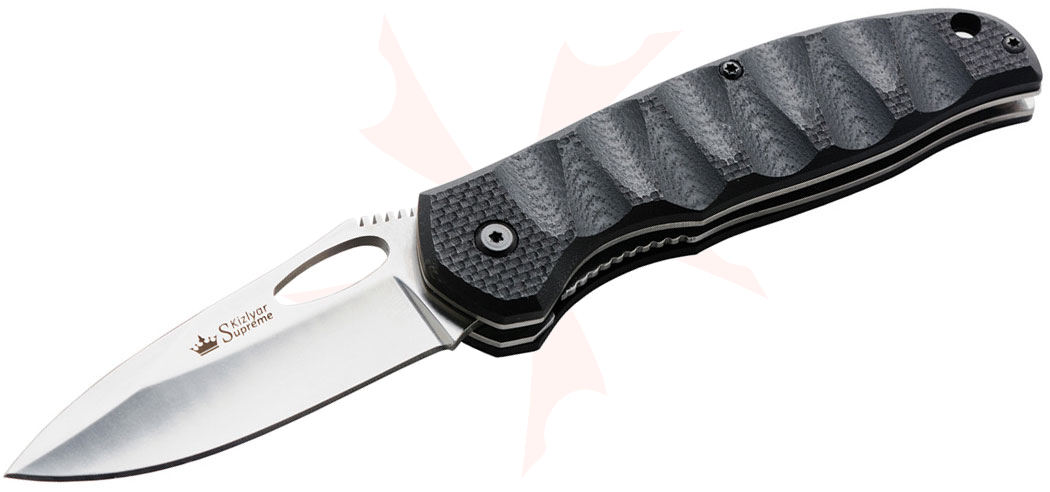 Kizlyar Supreme Hero 440C Folding Knife 3" Satin Plain Blade, Black G10 ...